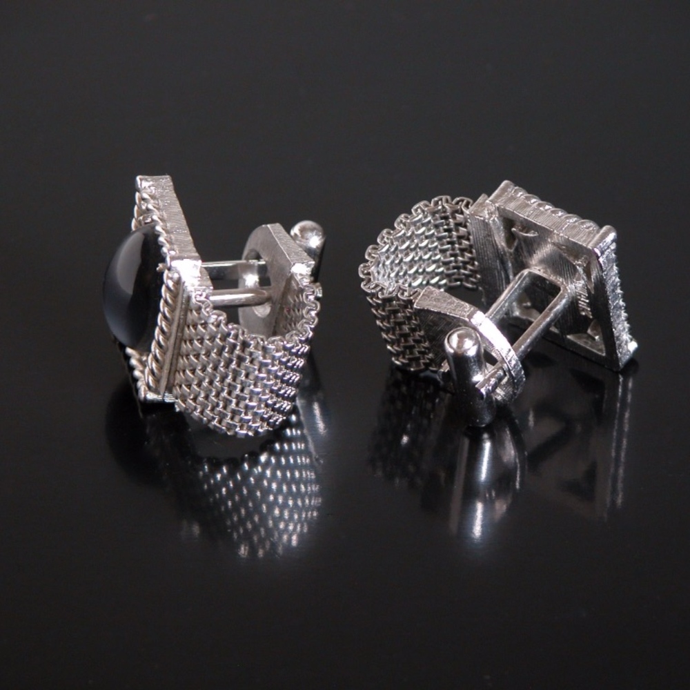 Vintage Swank Wrap Around Grey Stone Cufflinks - Gem